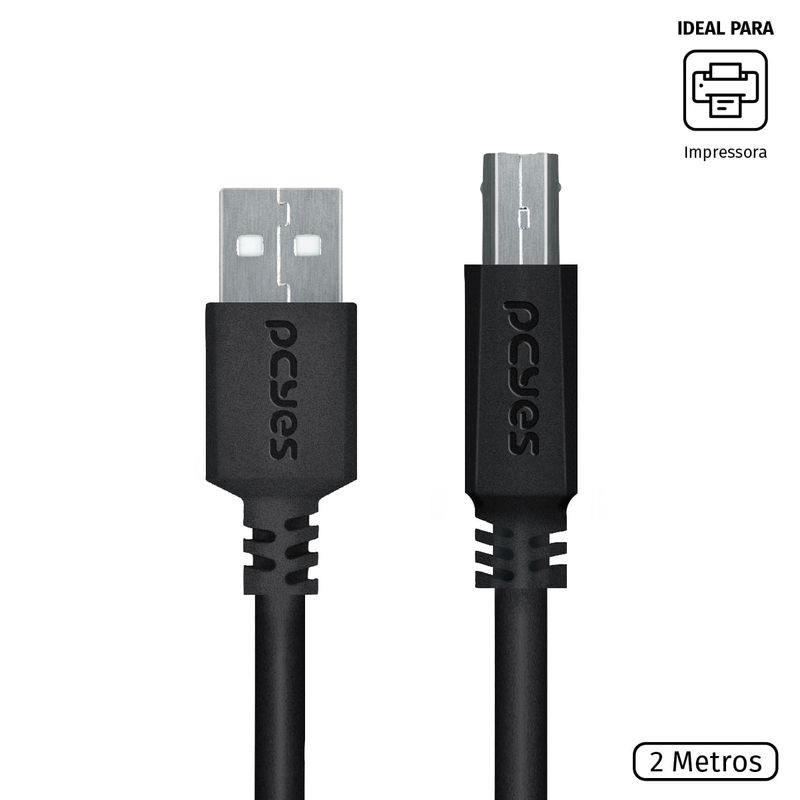 Cabo Impressora USB A 2.0 para B 2.0 2 Metros PCYES - Shopping do Sicredi
