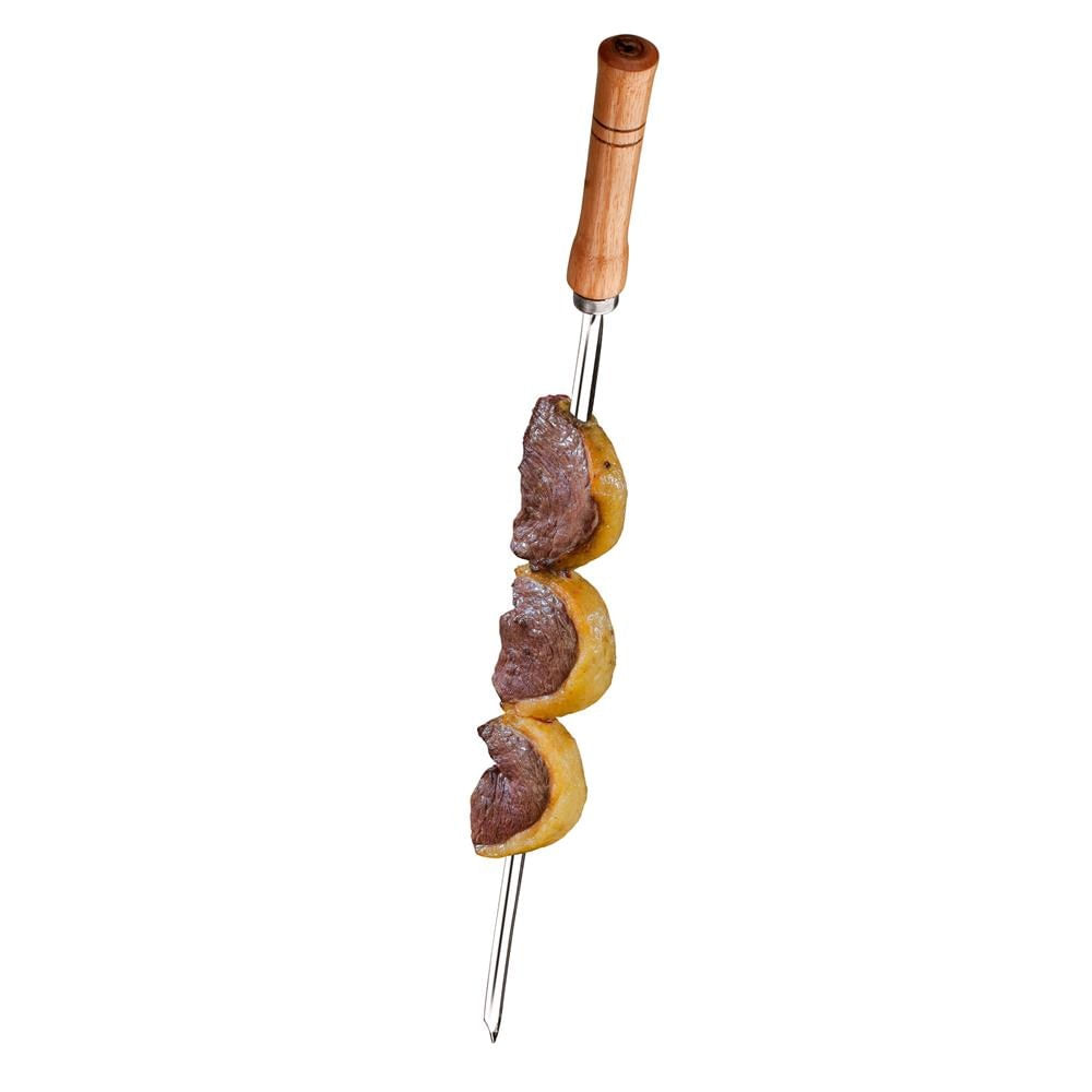 Espeto Simples Utimil em Aço Inox e Madeira - 85 cm - Shopping do Sicredi