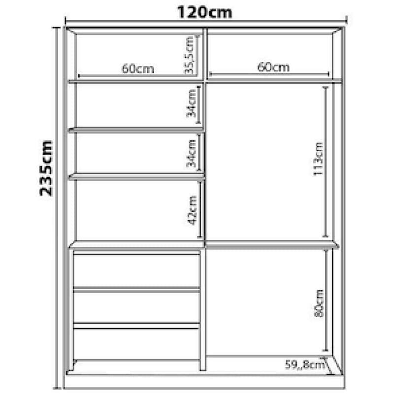 Guarda-Roupa Nova Mobile Compact com 2 Portas de Correr, 3 Gavetas e 6 ...