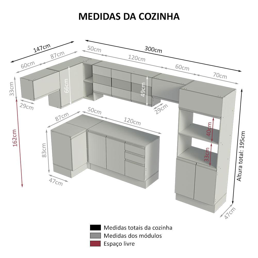 Armário de Cozinha Completa de Canto 100% MDF 447cm Branco/Rustic/Crema Smart Madesa 01 ...