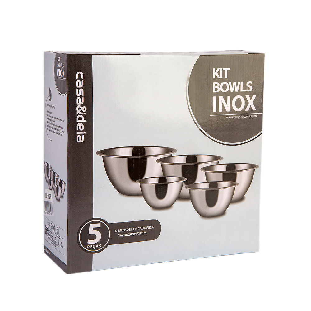 Kit Bowl 5 Peças 16/18/20/24/28cm Espelhado Inox Casa&Ideia - Shopping ...