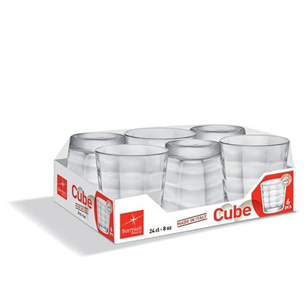 Copo Água 6 peças Vidro Transparente 240Ml Bormioli Rocco Cube 9X8X8Cm ...
